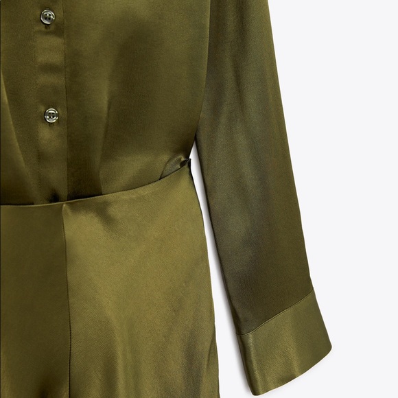 Zara | Dresses | Zara Green Long Satin Effect Dress | Poshmark